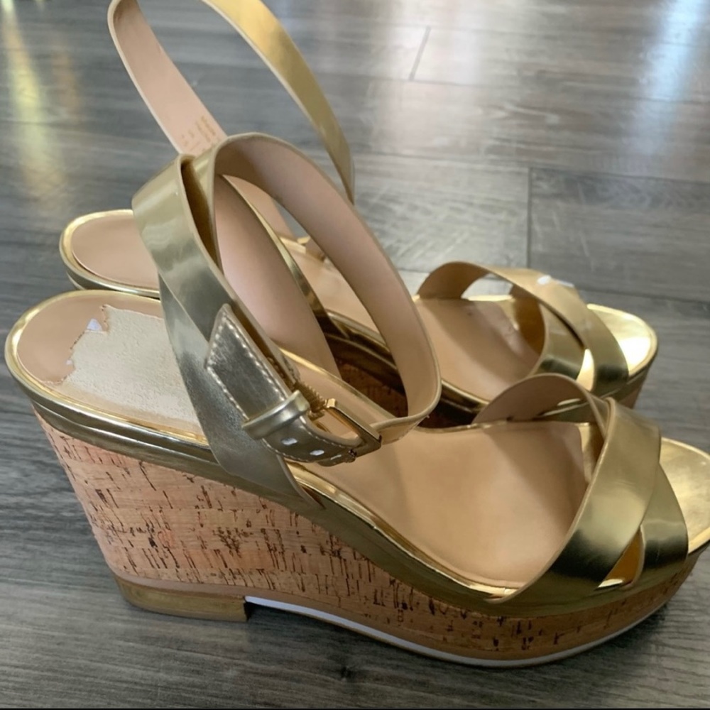 Aldo Gold Strappy Wedge Sandal. - Gem